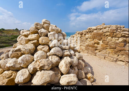 Ballista stones in the Apollonia in Israel Stock Photo - Alamy