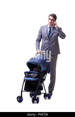 Young dad with baby pram isolated on white Stock Photo - Alamy