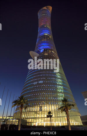 Illuminated Torch Tower (Aspire Tower) by night, Doha, Qatar Stock ...