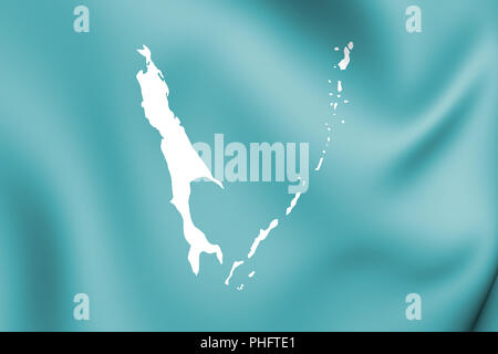 3D illustration flag of Sakhalin Oblast is a region of Russia. Waving ...