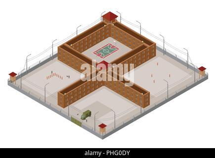 Flat 3d isometric special regime prison, jail for city map constructor ...