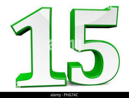 Green Number 15 isolated white background Stock Photo - Alamy