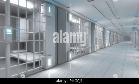 3d render. Futuristic jail corridor Stock Photo - Alamy