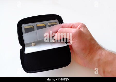 Flash card storage box. Small bag to carry your memory cards Stock ...