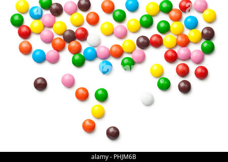 Colorful chocolate candy pills isolated on white background. Top view ...
