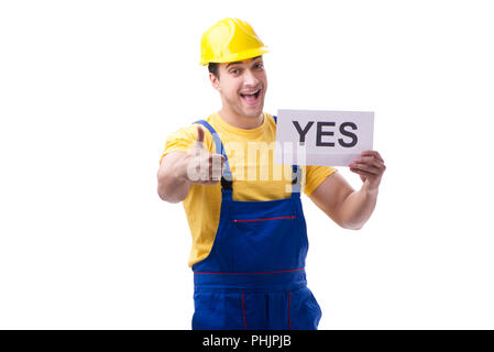 The worker responding positively yes isolated on white Stock Photo - Alamy