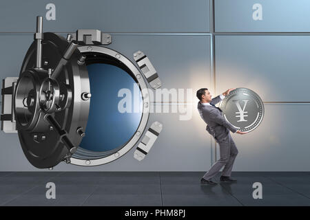 The man stealing money japanese yen from bank Stock Photo - Alamy