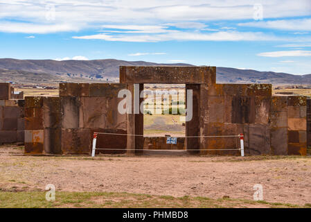 The Kalassaya Gate at the Tiwanaku archaeological site, a UNESCO world ...