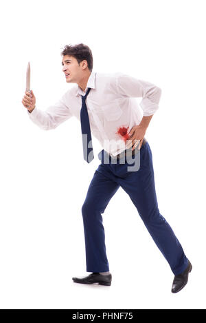 Wounded businessman with blood stains isolated on white backgrou Stock ...