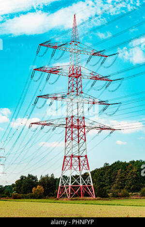 red white pylon, low angle Stock Photo - Alamy