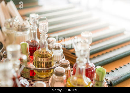 Condiments on service table Stock Photo - Alamy