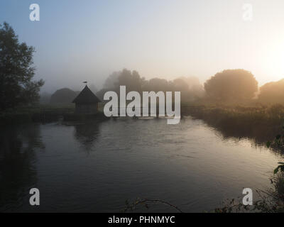 Autumn mist on the River Test Stock Photo - Alamy