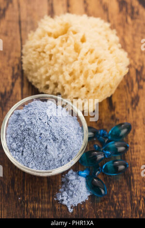 Blue clay mask with serum capsules Stock Photo - Alamy