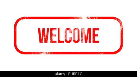 welcome grunge retro red isolated ribbon stamp Stock Photo - Alamy