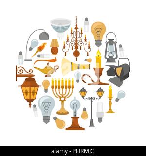Lighting elements icon set. Evolution of light. Vector illustration ...