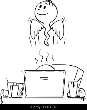 Cartoon of Man or Businessman Who Died While Working on Computer and ...