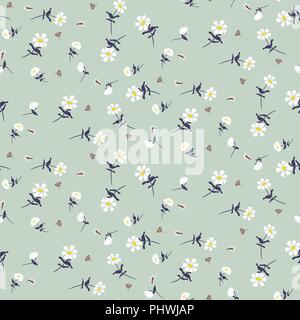 Vector seamless pattern with white daisy flowers on a blue background ...