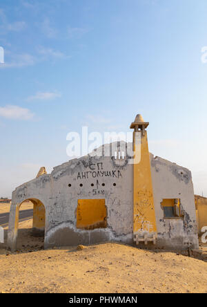 Roadman house with russian slogans on the walls from the civil war ...