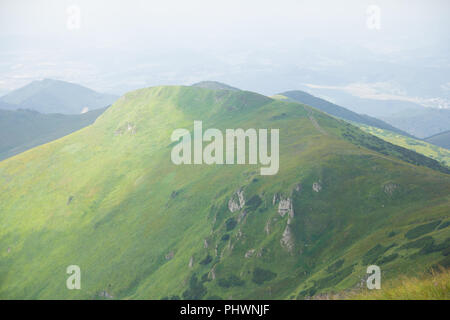 Scenic landscape panorama on the mountain Gyrn Moelfre above the Tanat ...