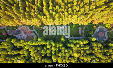 Aerial photo shows the early autumn scenery of a camping park in Rizhao ...