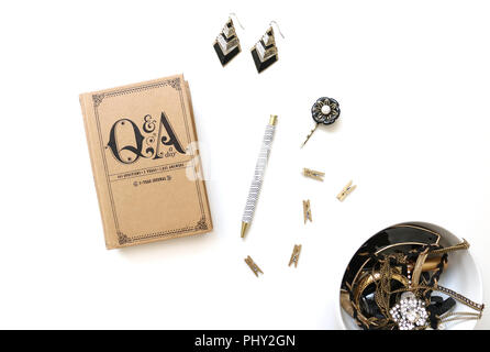 Black & Gold Flatlay Desk for Bloggers Stock Photo - Alamy