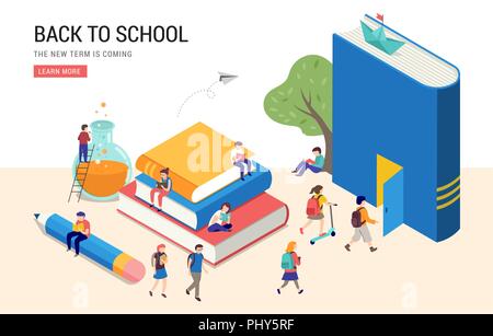 Scene with many children reading books in the park Stock Vector Image ...