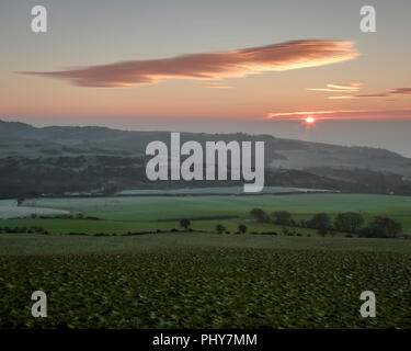Beautiful Scottish Farmlands with farming fields and trees and ...