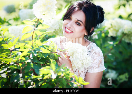 Garden fruit bush. Beautiful natural countryside landscape with strong ...