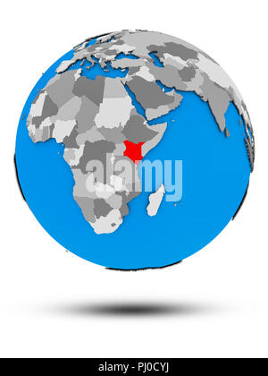 3D render of Kenya on political globe with transparent oceans. 3D ...