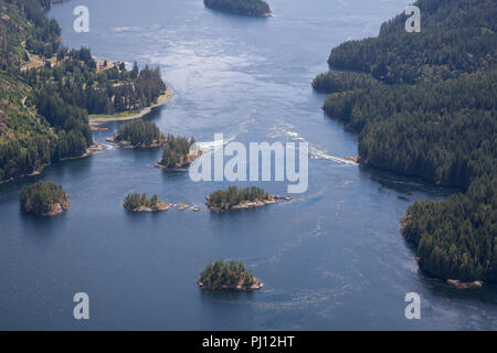 Aerial view of Skookumchuck Narrows during a vibrant sunny summer day ...