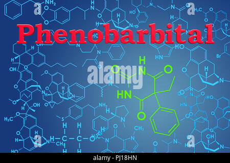 Phenobarbital. Chemical formula, molecular structure. 3D rendering ...