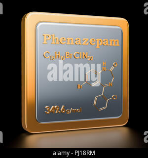Phenazepam. Chemical formula, molecular structure. 3D rendering Stock ...