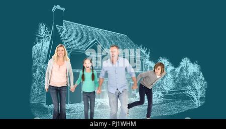 Family in front of house drawing sketch Stock Photo - Alamy