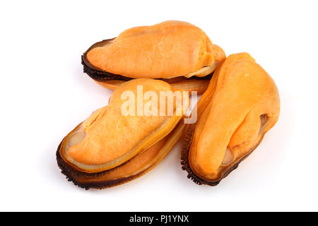 three mussel without shell isolated on white background Stock Photo - Alamy