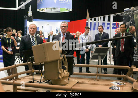 Minister for Defence Industry Christopher Pyne is seen with Kaurna ...