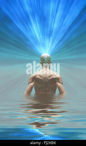 Man radiates light from mind over water Stock Photo - Alamy