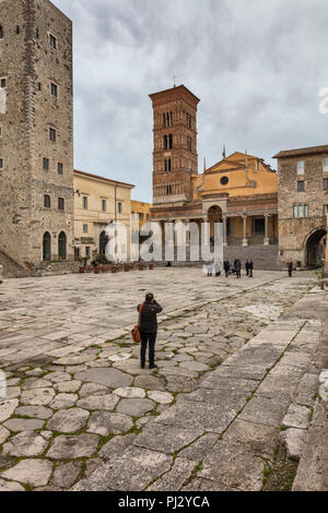 Terracina, Italy. Tower Of Cathedral Of San Cesareo In Night Time. It ...
