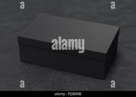 Black shoe box container on white background. Packaging mockup. 3d ...