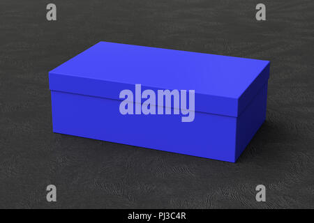 Blue shoe box container on black background. Packaging mockup. 3d ...