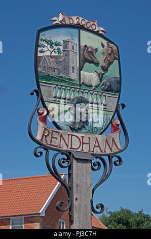 Village sign for Rendham, Suffolk, England, UK Stock Photo - Alamy