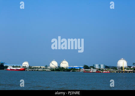 Omera LPG plant of Omera Gas One Ltd on the bank Pasur River. Mongla ...