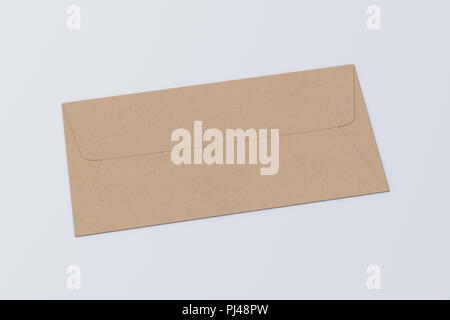 Craft paper blank closed envelope on opened envelope on white ...