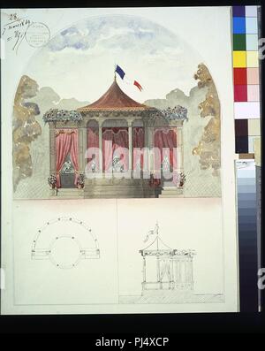 Bandstand. Elevation rendering in color, with plan and side elevation ...
