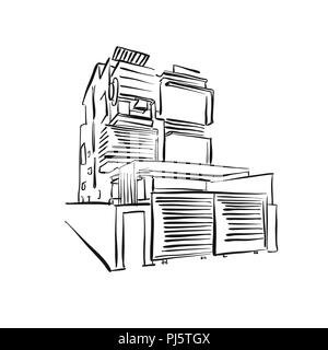 Townhouse Sketch Concept Illustration, Hand drawn vector image. Black ...