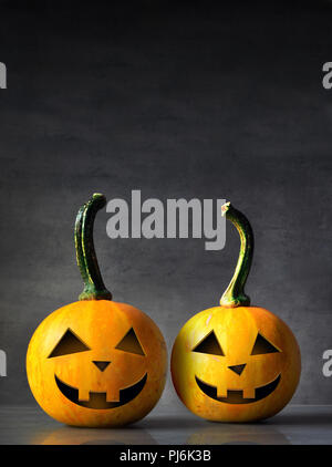 Halloween concept, Scary smiling pumpkins with ghost and black bat with ...