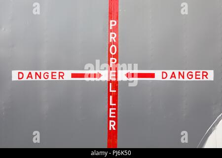 Propeller danger or warning sign on seaplane, airplane Stock Photo - Alamy