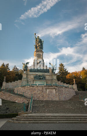 Niederwalddenkmal with Germania statue above Ruedesheim along river ...