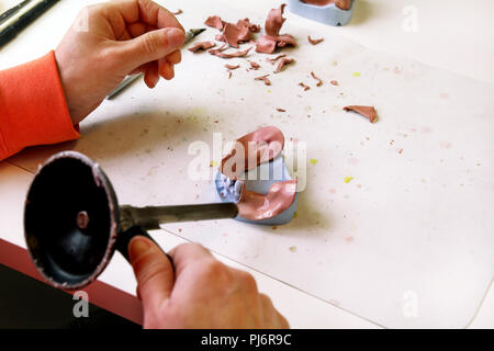 Warming of Shellac base plates. Dentures. Dental prosthesis, dentures ...