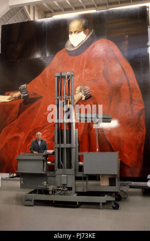 Billboard painter Mario Rueda at work in the Foster and Kleiser studios ...