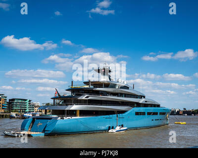 Aviva III Joe Lewis 98m SuperYacht moored on the River Thames in ...